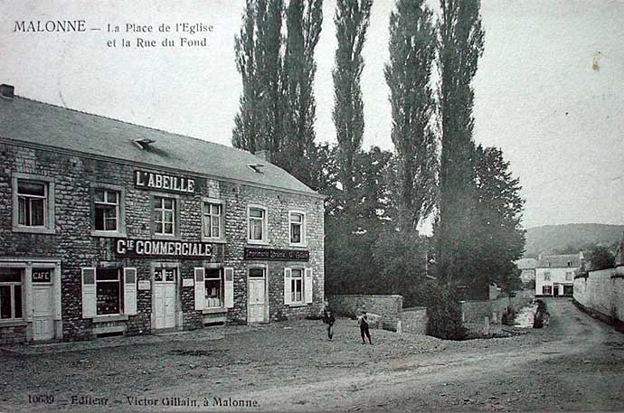 Malonne... les cartes postales: La Place de l'Eglise et la rue du Fond